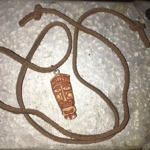 Jewelry | 42 Vintage Tiki Charm On Leather Tie Necklace | Poshmark